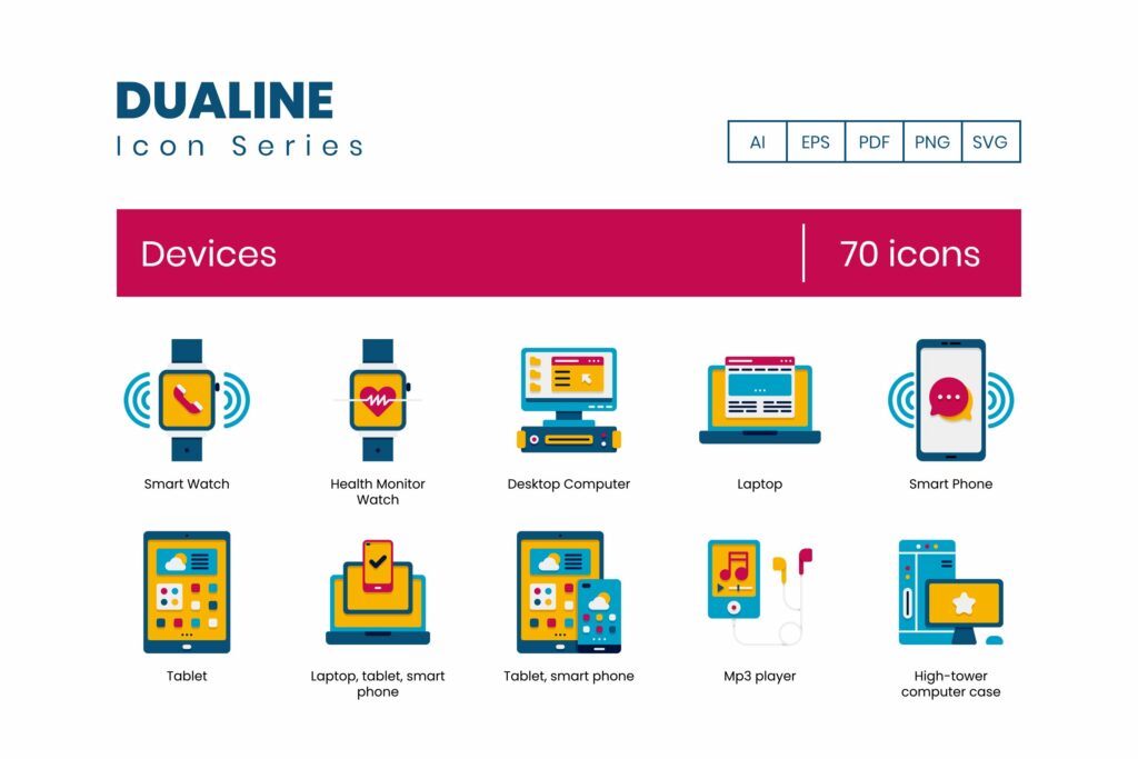 70 Devices Icons | Dualine Flat – MasterBundles
