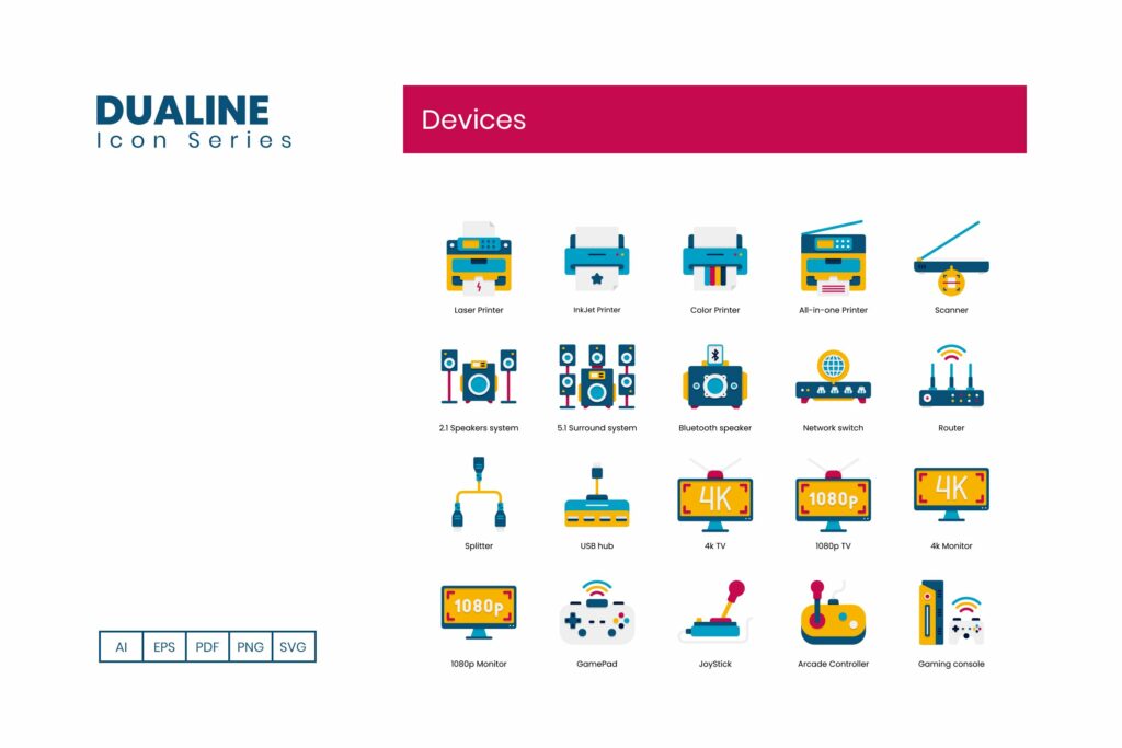 70 Devices Icons | Dualine Flat – MasterBundles