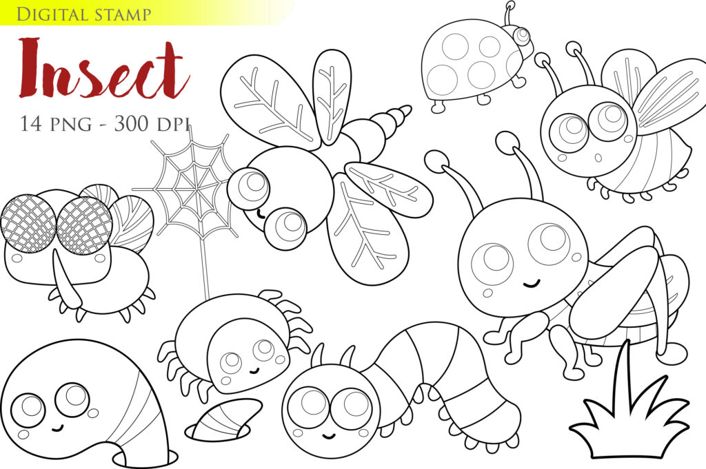 Funny Insects Animal Digital Stamp Outline - MasterBundles