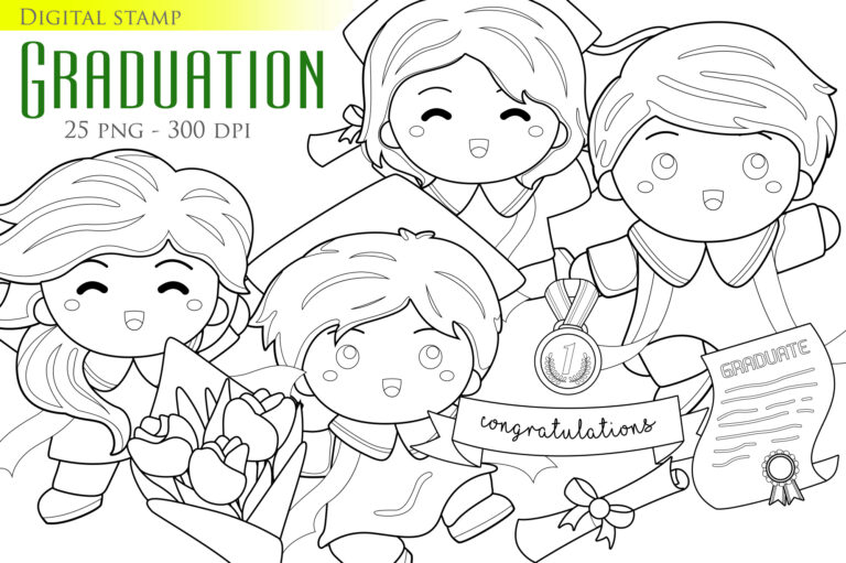 Kids Happy Graduation School Student Graduate Party Digital Stamp ...