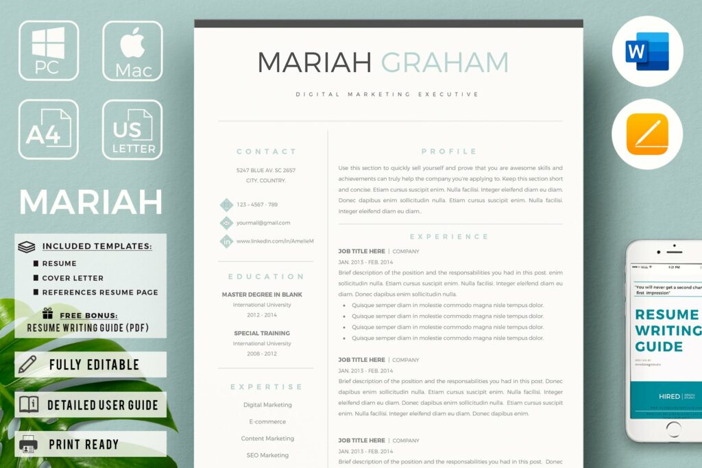 Modern Resume design + Cover Letter – MasterBundles