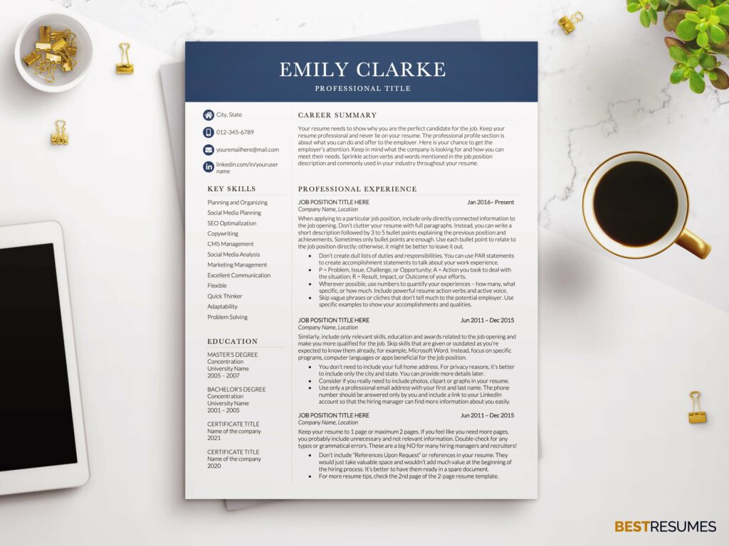 Modern Executive Resume CV Template – MasterBundles