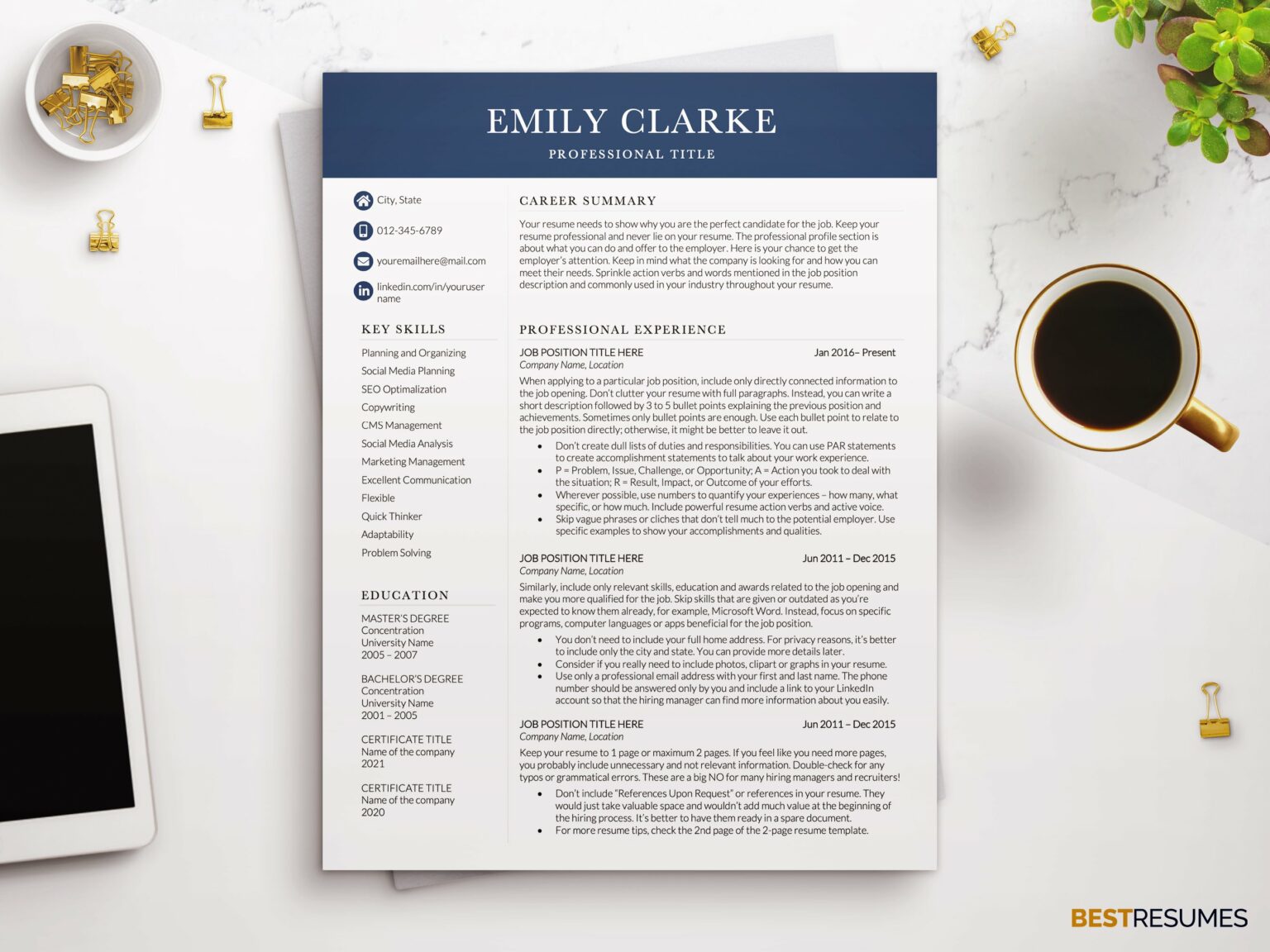 Modern Executive Resume CV Template – MasterBundles