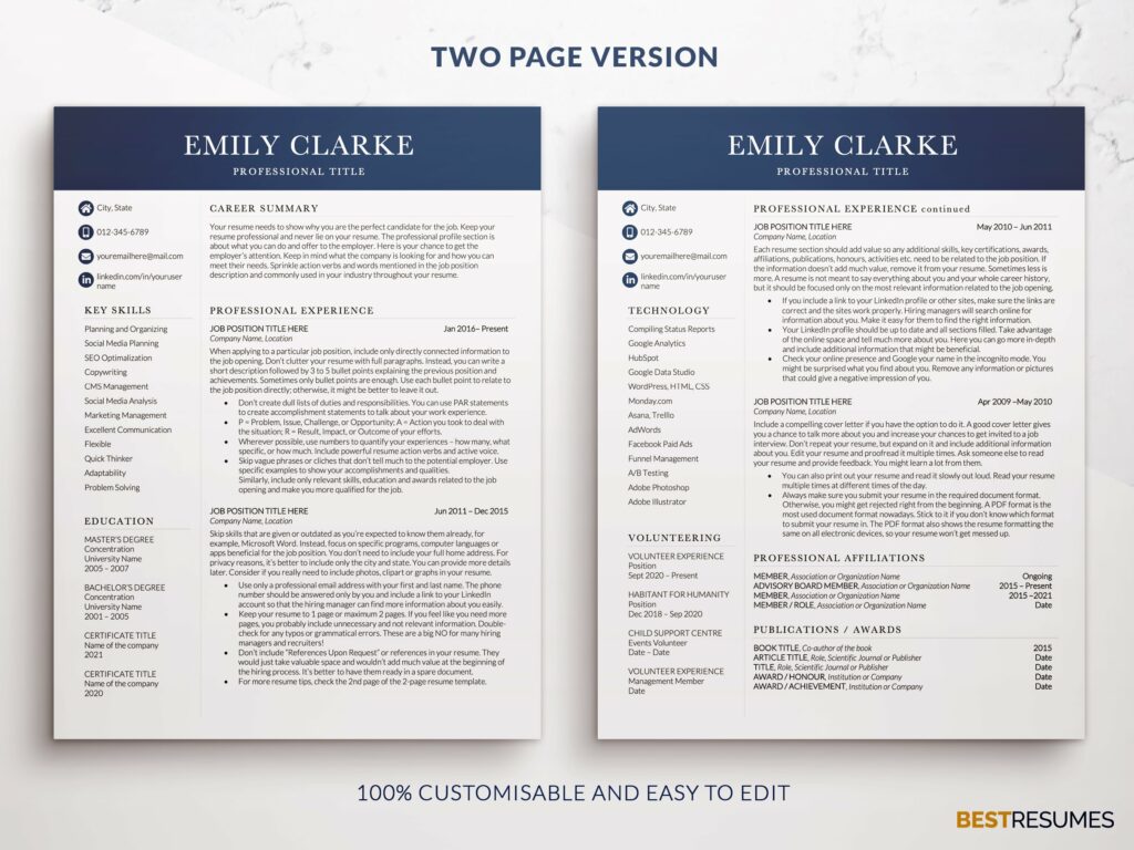 Modern Executive Resume CV Template – MasterBundles