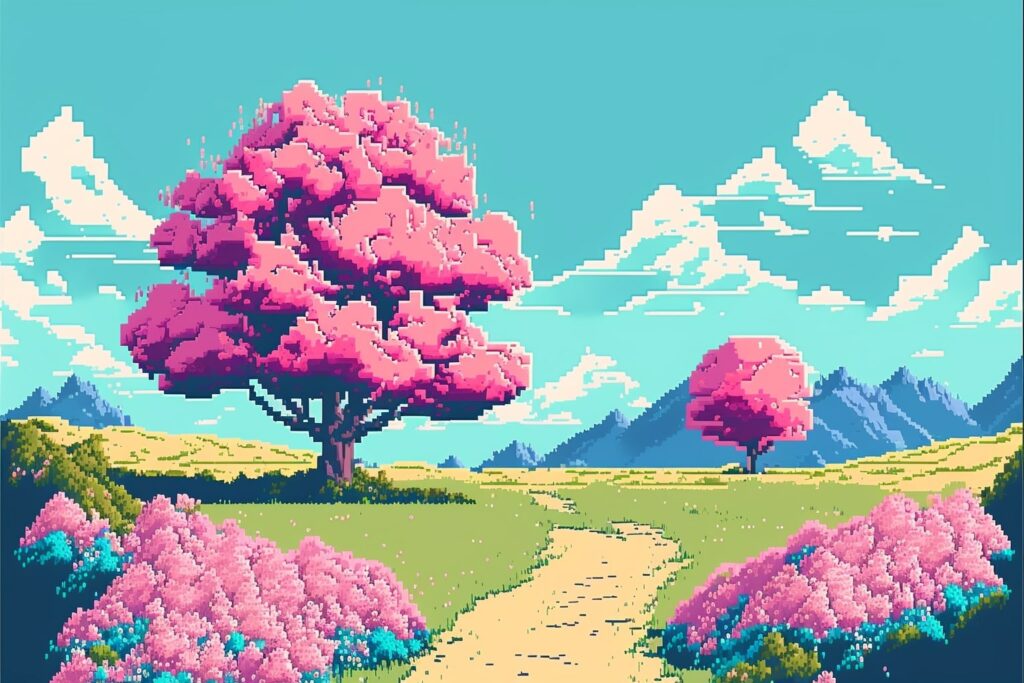 Pixel Nature Landscapes Midjourney Prompt - MasterBundles