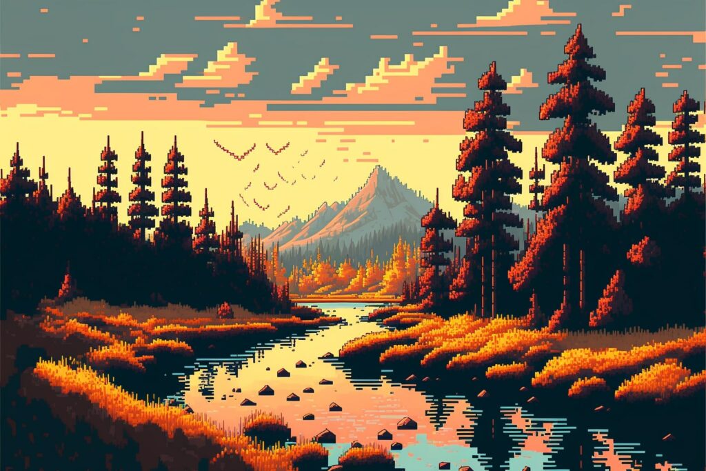 Pixel Nature Landscapes Midjourney Prompt - MasterBundles