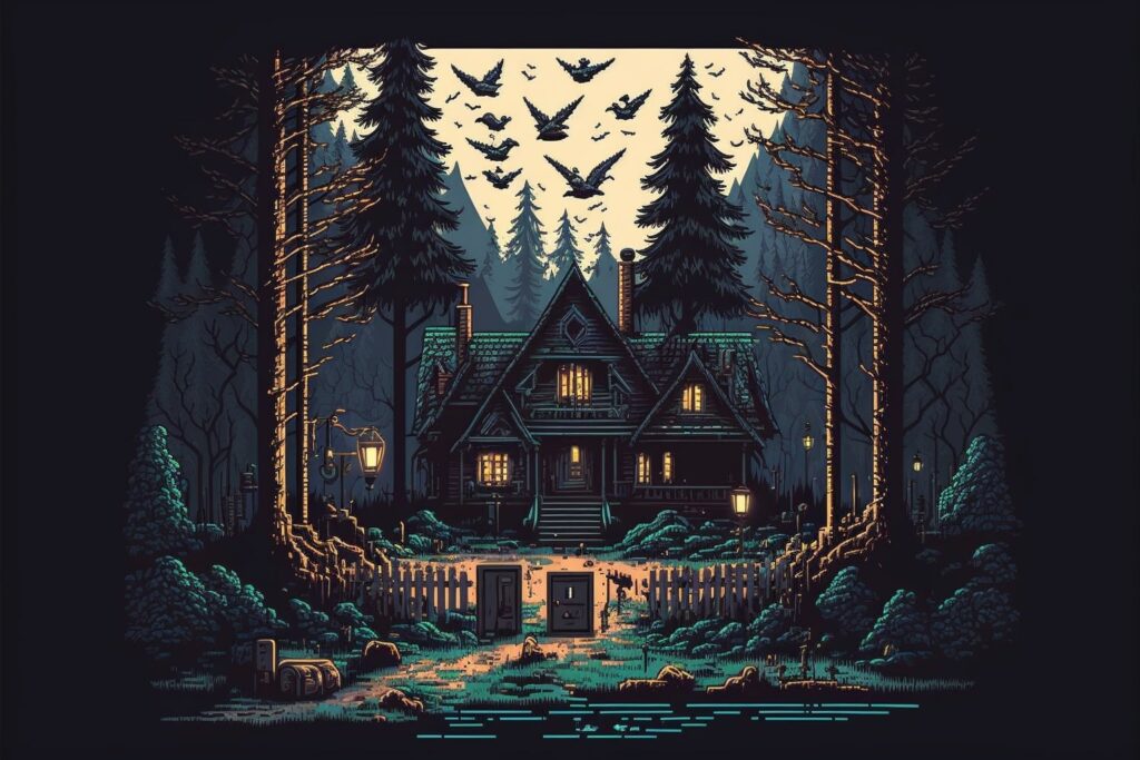 Pixel Horror Game Design Midjourney Prompt - MasterBundles