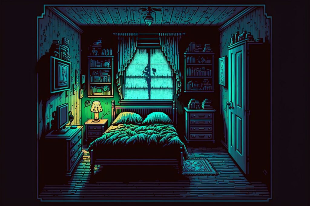 Pixel Horror Game Design Midjourney Prompt - MasterBundles
