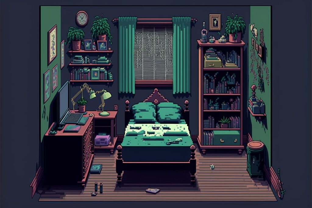 Pixel Horror Game Design Midjourney Prompt - MasterBundles