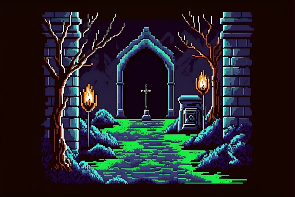 Pixel Horror Game Design Midjourney Prompt - MasterBundles
