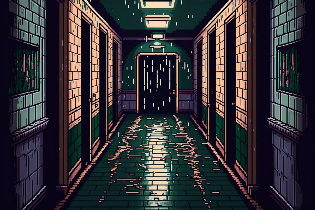 Pixel Horror Game Design Midjourney Prompt - MasterBundles