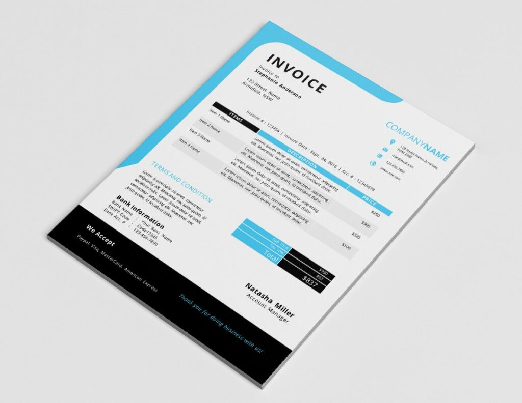Curve border invoice template (docx) – MasterBundles
