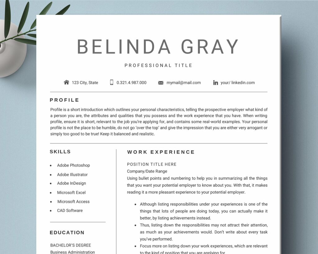 Professional Resume Template Word – MasterBundles