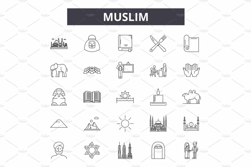 Muslim line icons, signs set, vector – MasterBundles