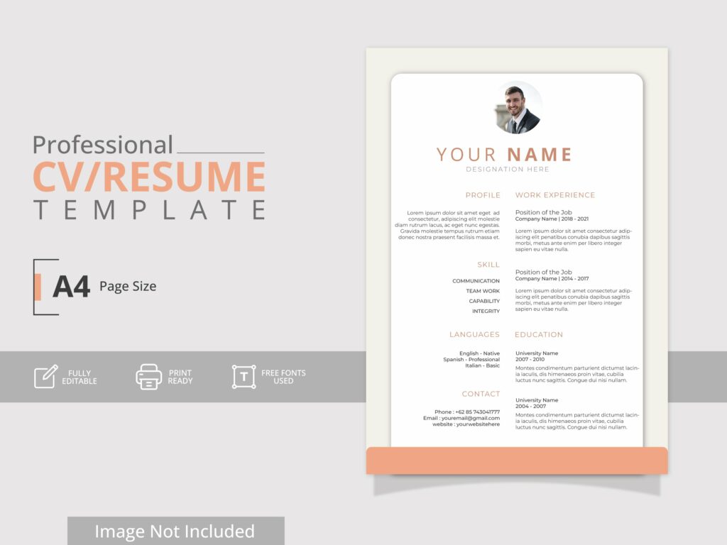Editable Print Ready CV or Resume – MasterBundles