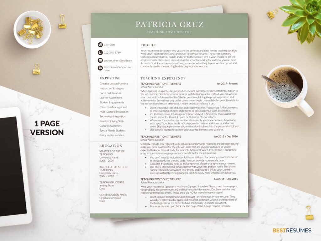Editable Teacher Resume Template – MasterBundles