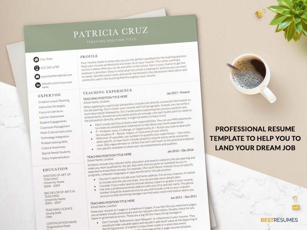Editable Teacher Resume Template – MasterBundles