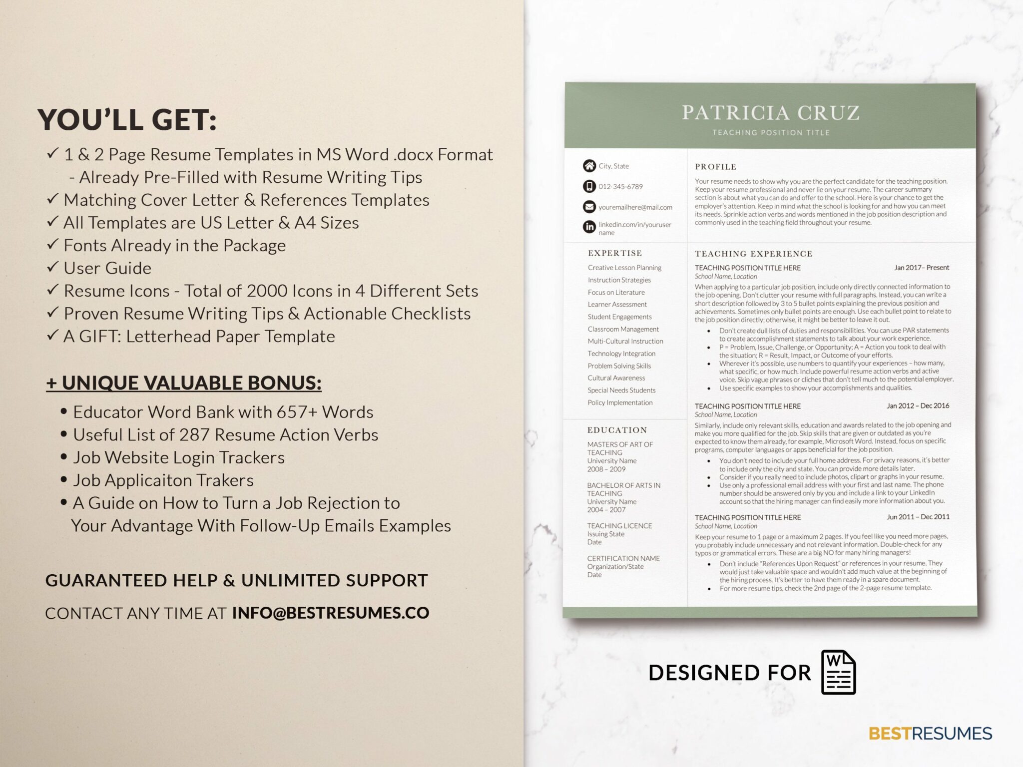 Editable Teacher Resume Template – MasterBundles