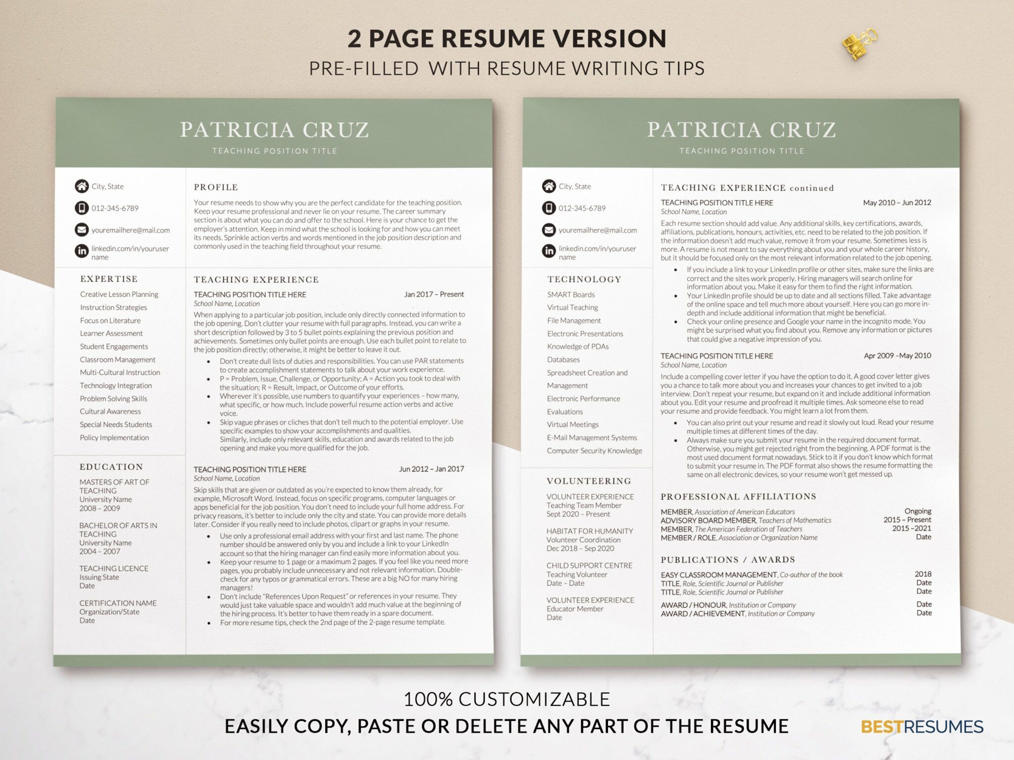Editable Teacher Resume Template – MasterBundles