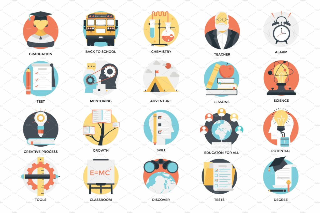 175 Flat Education Icons – MasterBundles