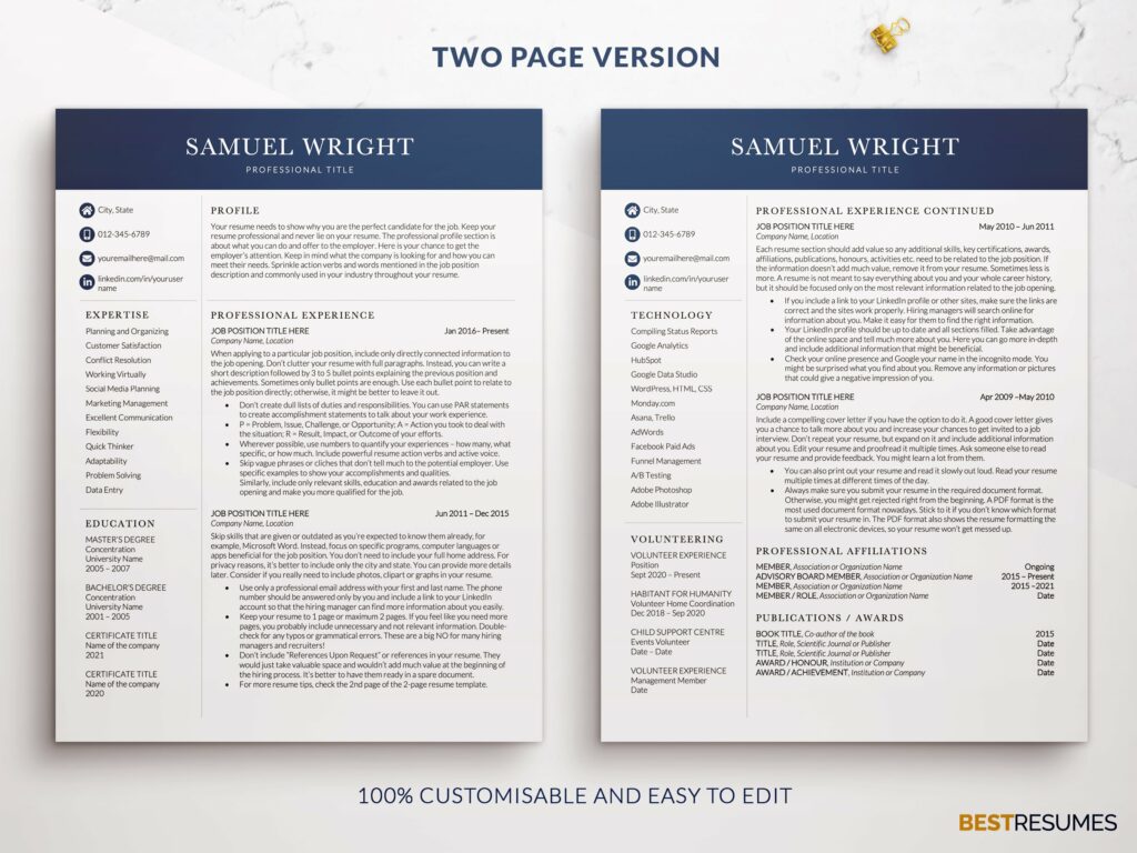 Executive Resume Template for Word – MasterBundles