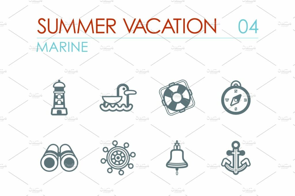Marine outline icon set – MasterBundles