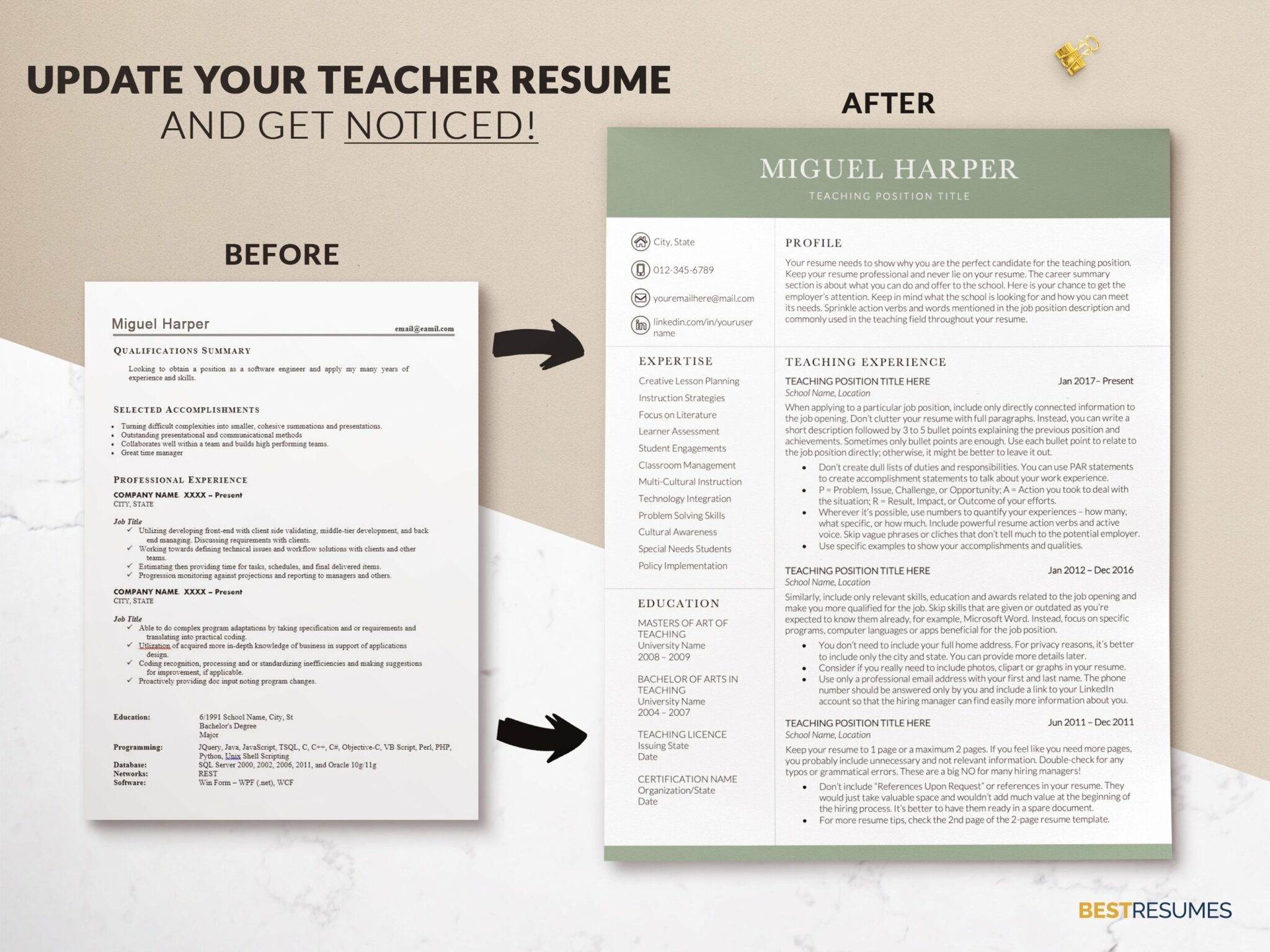 Experienced Teacher Resume Template – MasterBundles