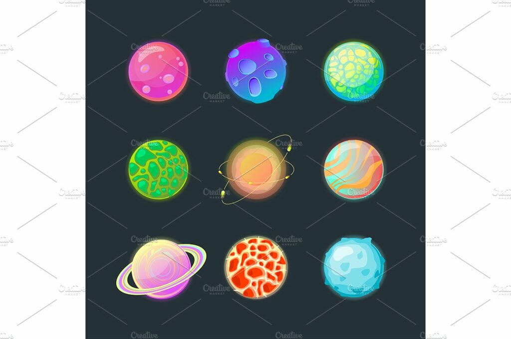 Cartoon Fantasy Alien Planet Icons – MasterBundles