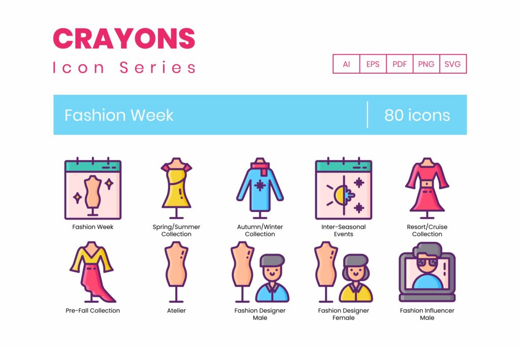 80 Fashion Week Icons | Crayon – MasterBundles
