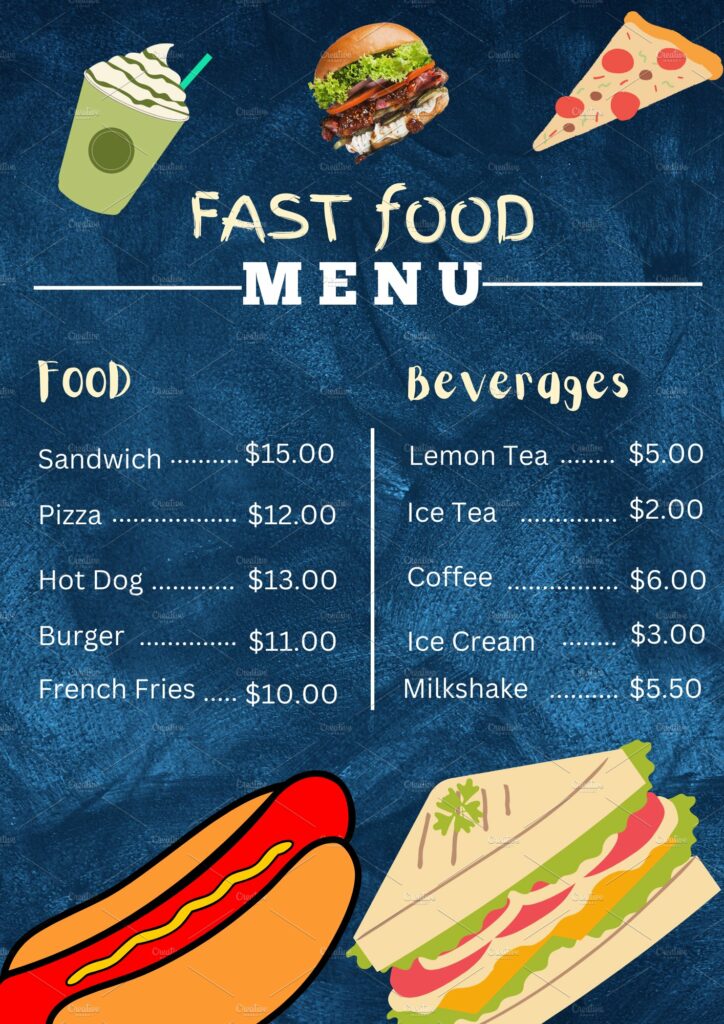 Fast Food Menu – MasterBundles