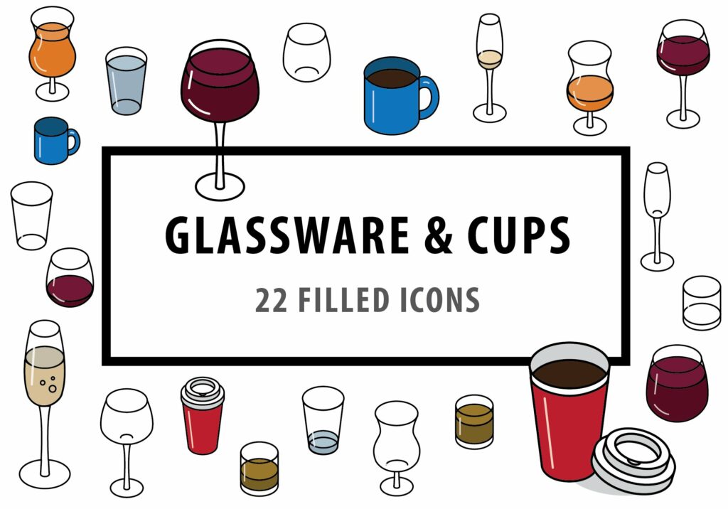 Glassware & Cups – 22 Filled Icons – MasterBundles