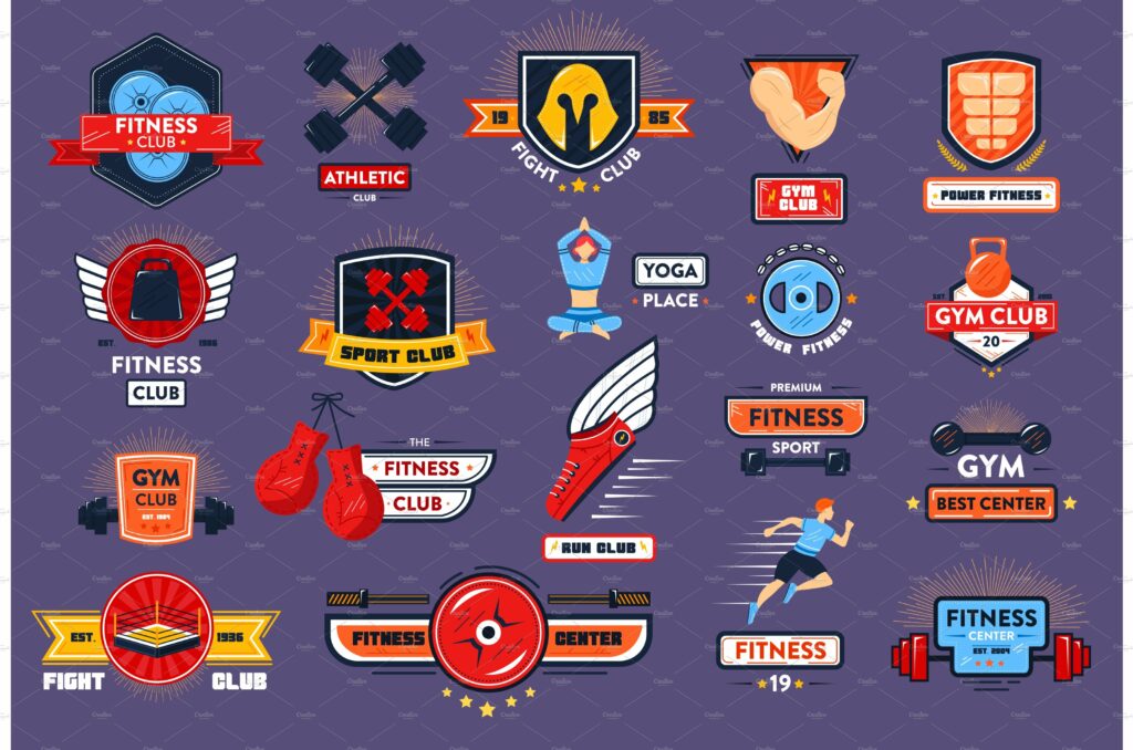 Fitness and gym logos set, heavy – MasterBundles