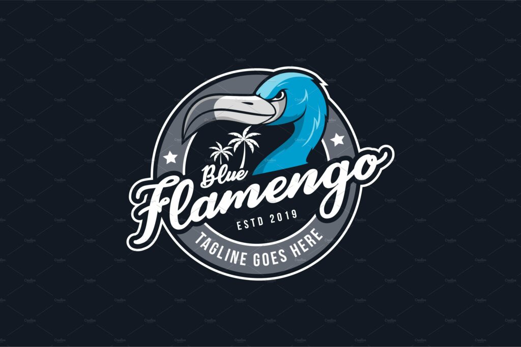 Badge emblem blue flamingo logo – MasterBundles
