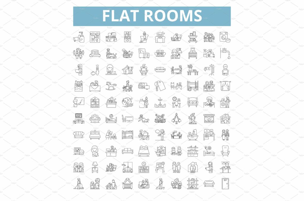 Flat rooms icons, line symbols, web – MasterBundles