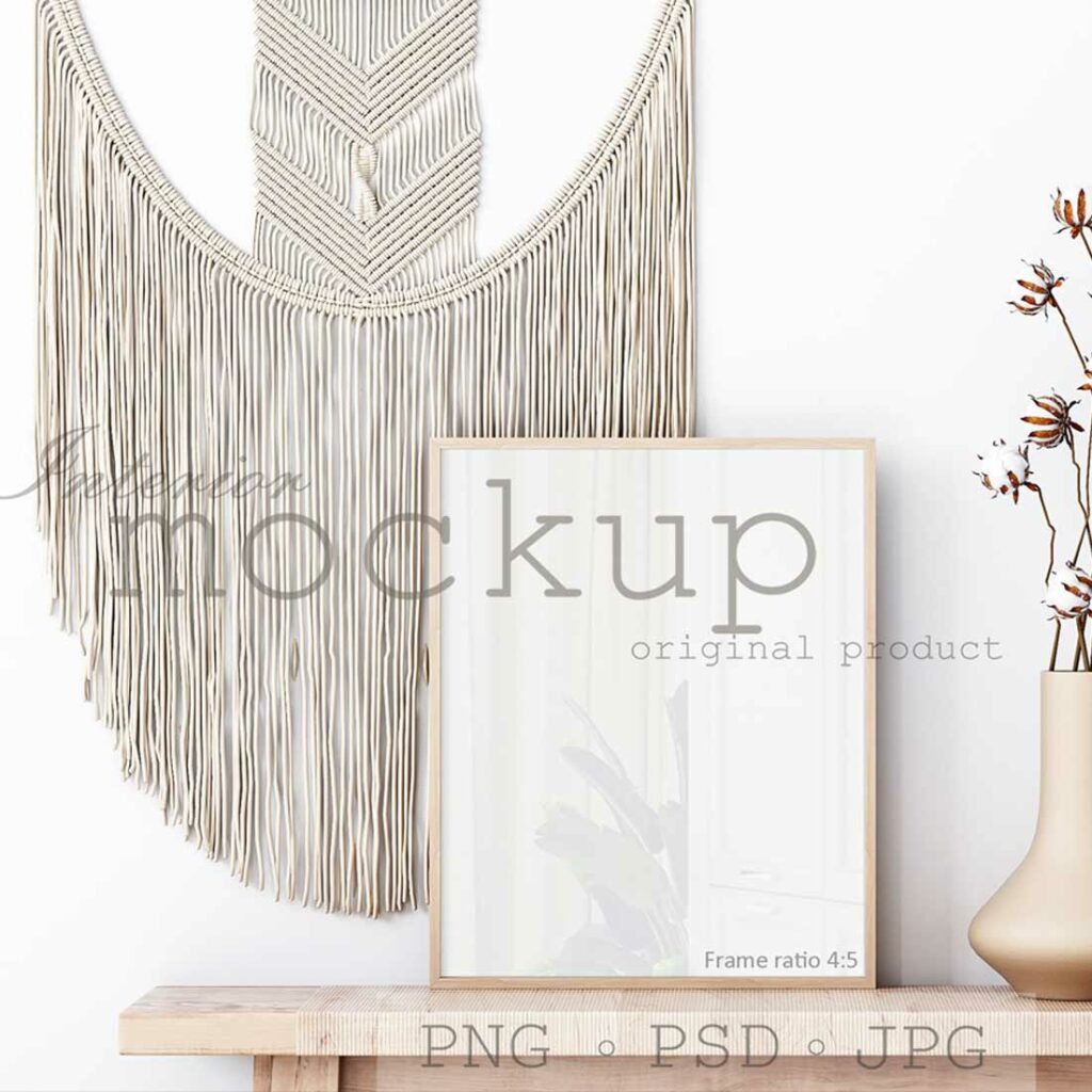 Frame mockup in interior, Boho mockup, Mock up for art, Digital files ...