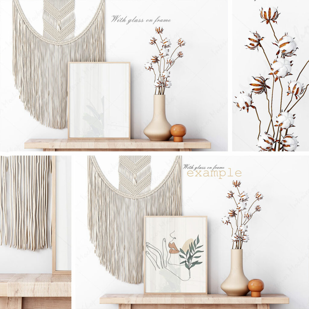 Frame mockup in interior, Boho mockup, Mock up for art, Digital files ...