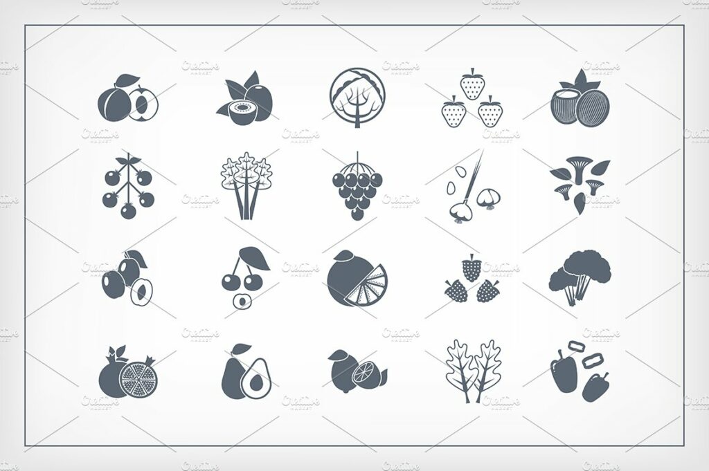 Set of fruits and vegetables icons – MasterBundles