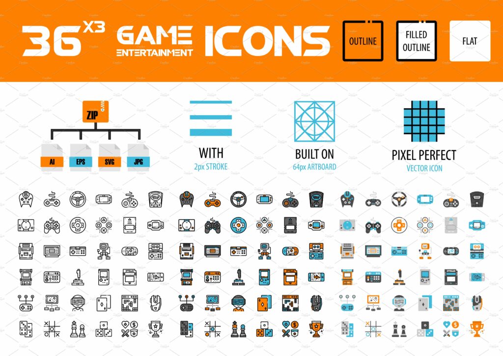 36x3 Game Entertainment icons – MasterBundles