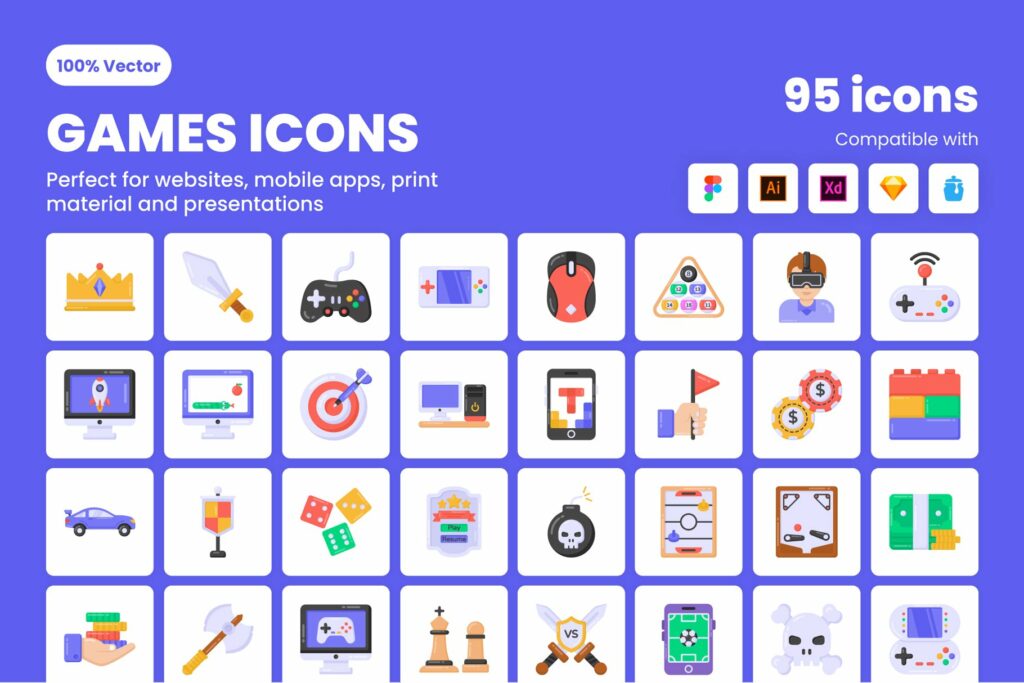 Flat Detailed Games Icons – MasterBundles
