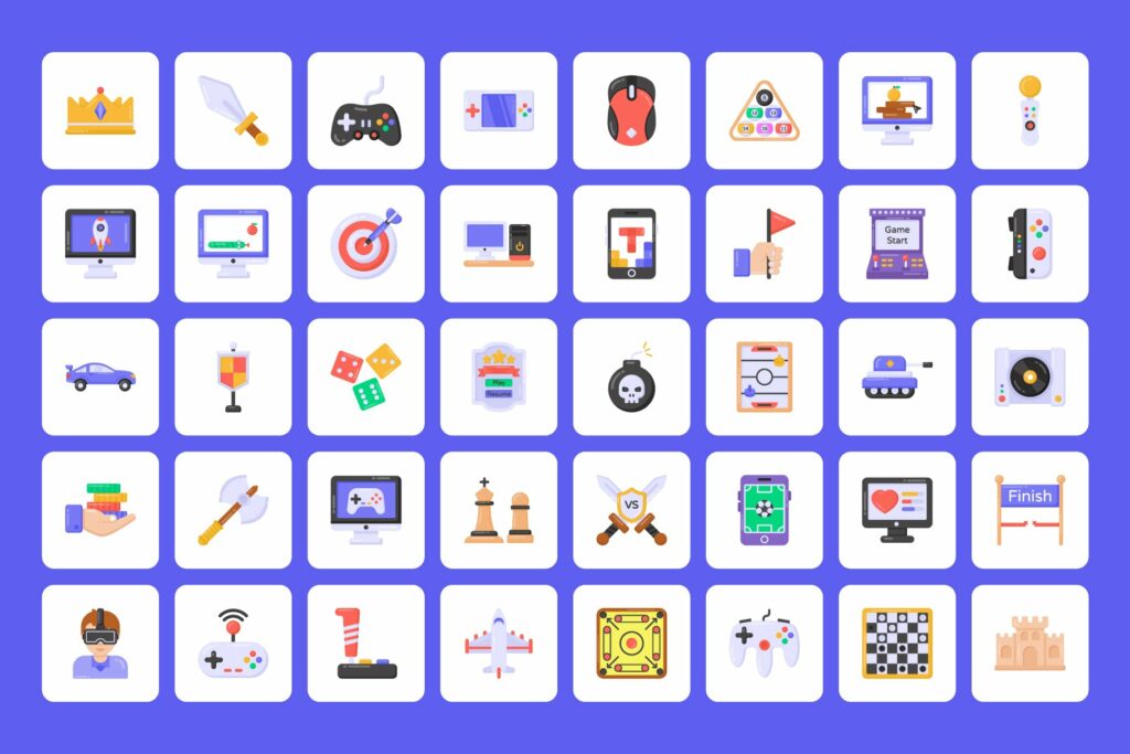 Flat Detailed Games Icons – MasterBundles
