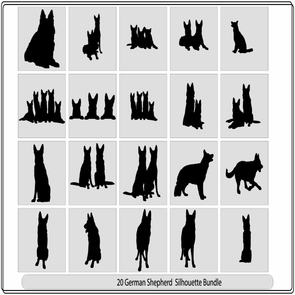 Black silhouette of German Shepherd dog,Vector black silhouette of a ...