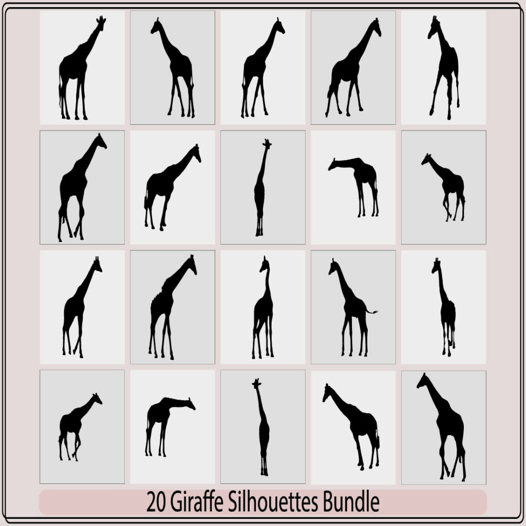 A giraffe animal silhouette set,set of fine giraffe silhouettes - black ...