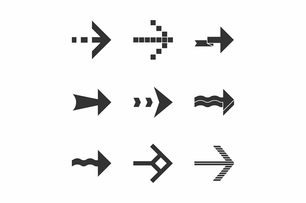 Arrows glyph icons set – MasterBundles