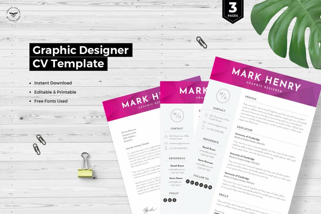 Graphic Designer CV Template – MasterBundles