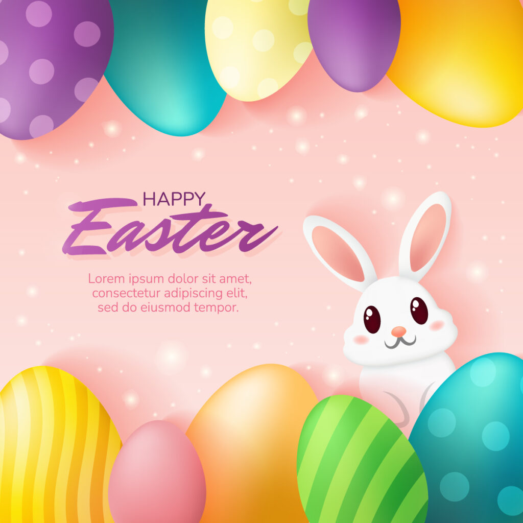 Happy Easter vector banner with cute bunny and eggs. illustration for ...