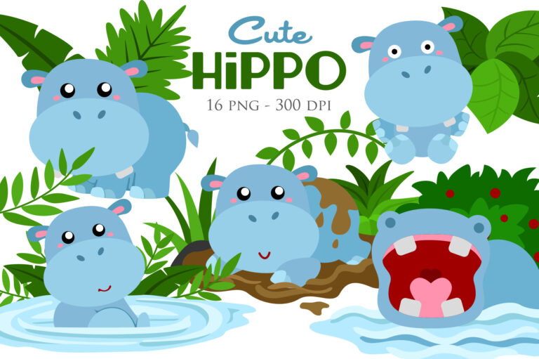 Hippopotamus Animal Vector Clipart Illustrations - MasterBundles