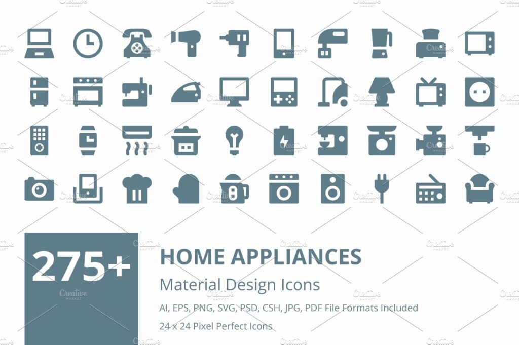 275+ Home Appliances Material Icons – MasterBundles