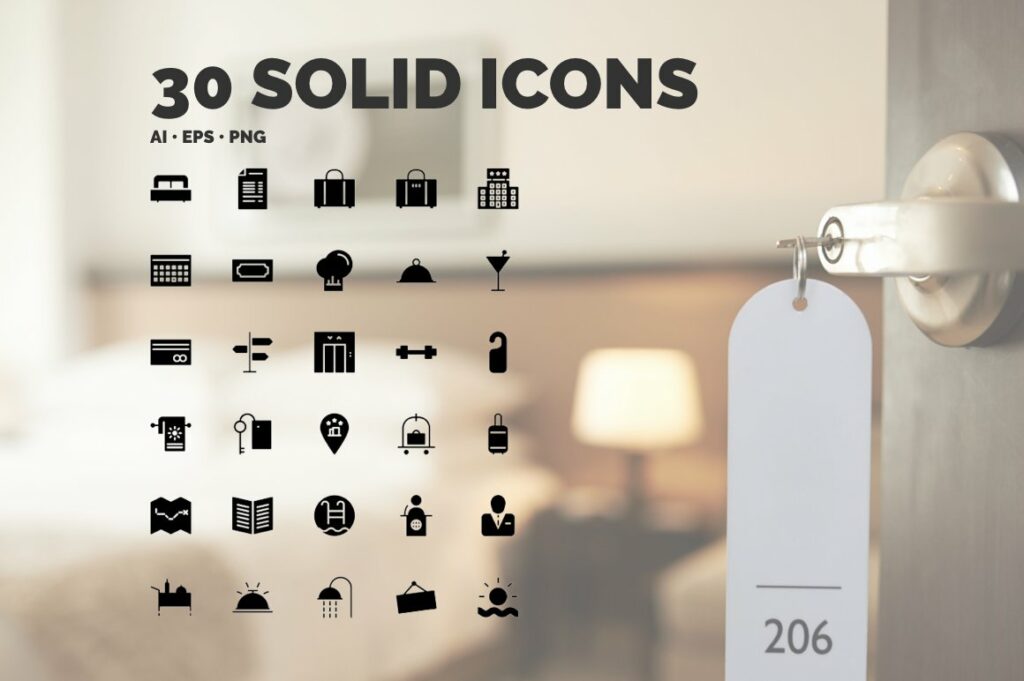 30 Hotel Icons in 3 styles – MasterBundles