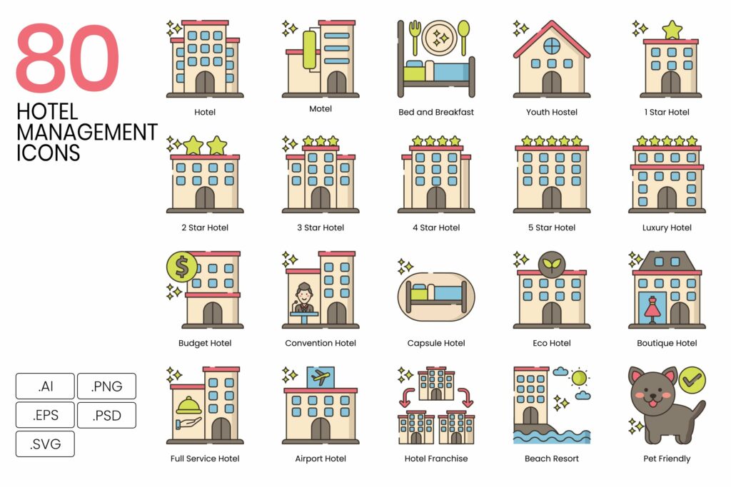 80 Hotel Management Icons | Hazel – MasterBundles