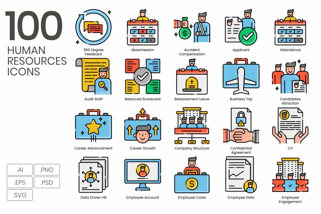 100 Human Resources Icons – MasterBundles